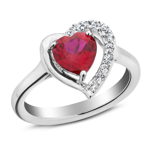 Gem & Harmony | Jewelry | 4 Ct Labcreated Ruby Heart Ring Wwhite ...